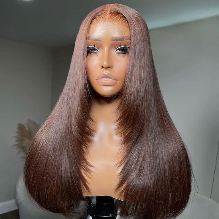Dark Brown Color Layered Cut Glueless 6×5 Pre-cut HD Lace Straight Hair ...
